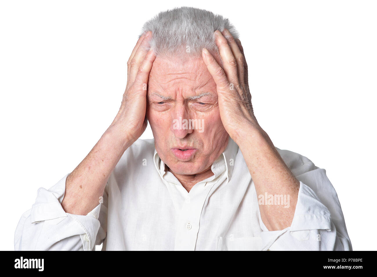 upset senior man in casual clothing posing Stock Photo - Alamy