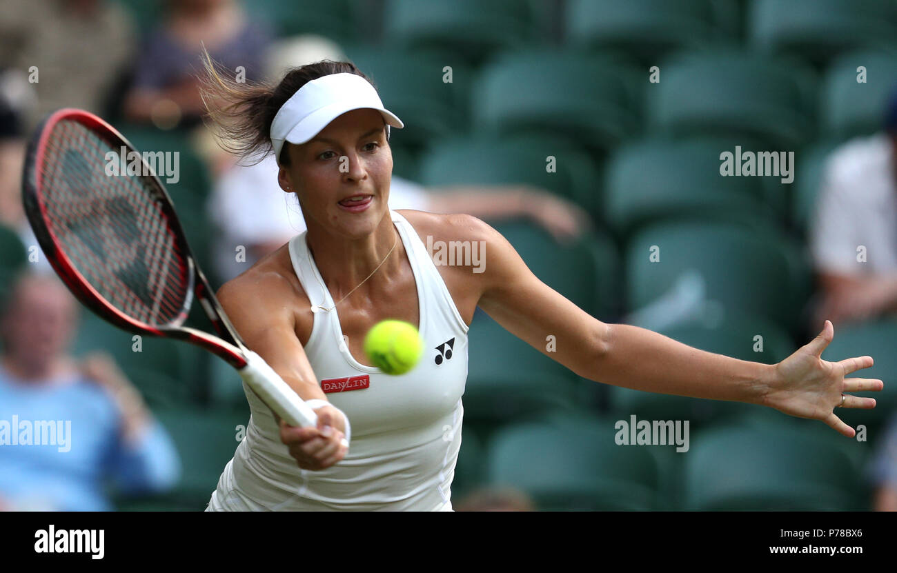 Tatjana Maria in action on day three of the Wimbledon Championships at ...