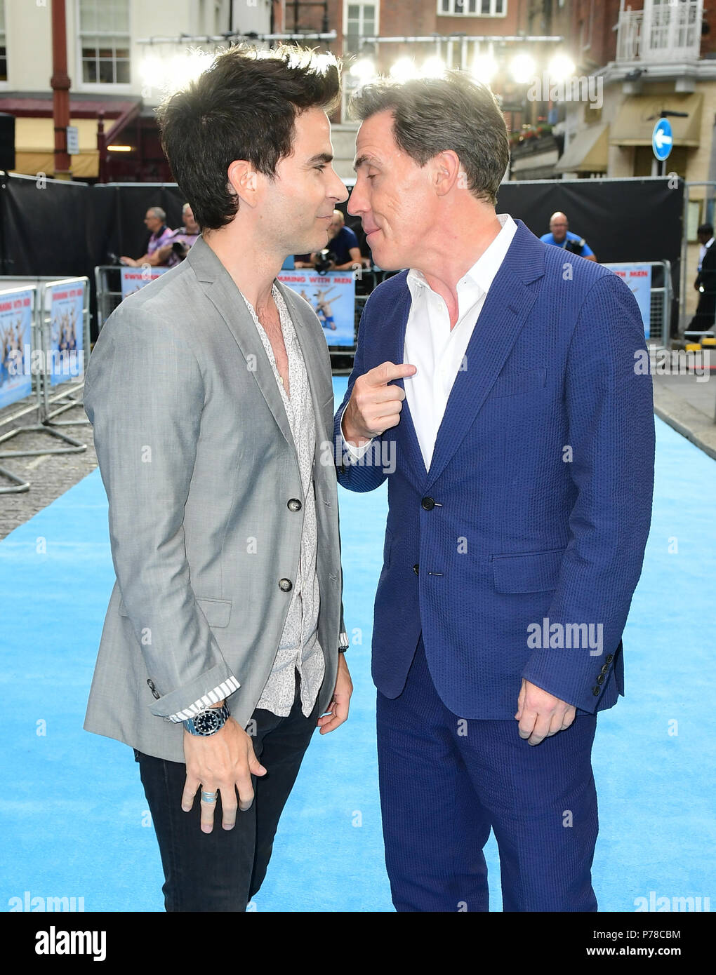 Kelly Jones (left) and Rob Brydon attending the Swimming with Men ...