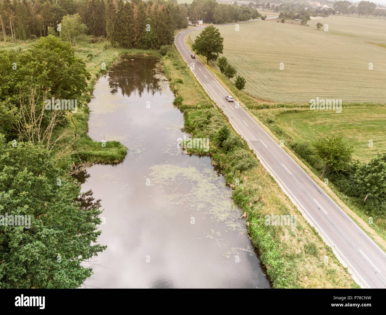 Aerial drone flight parallel road hi-res stock photography and images ...