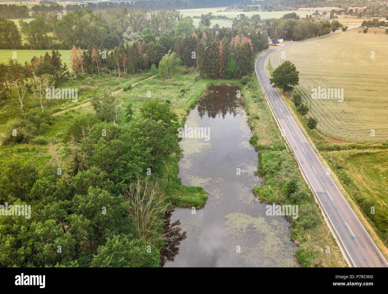 Aerial drone flight parallel road hi-res stock photography and images ...