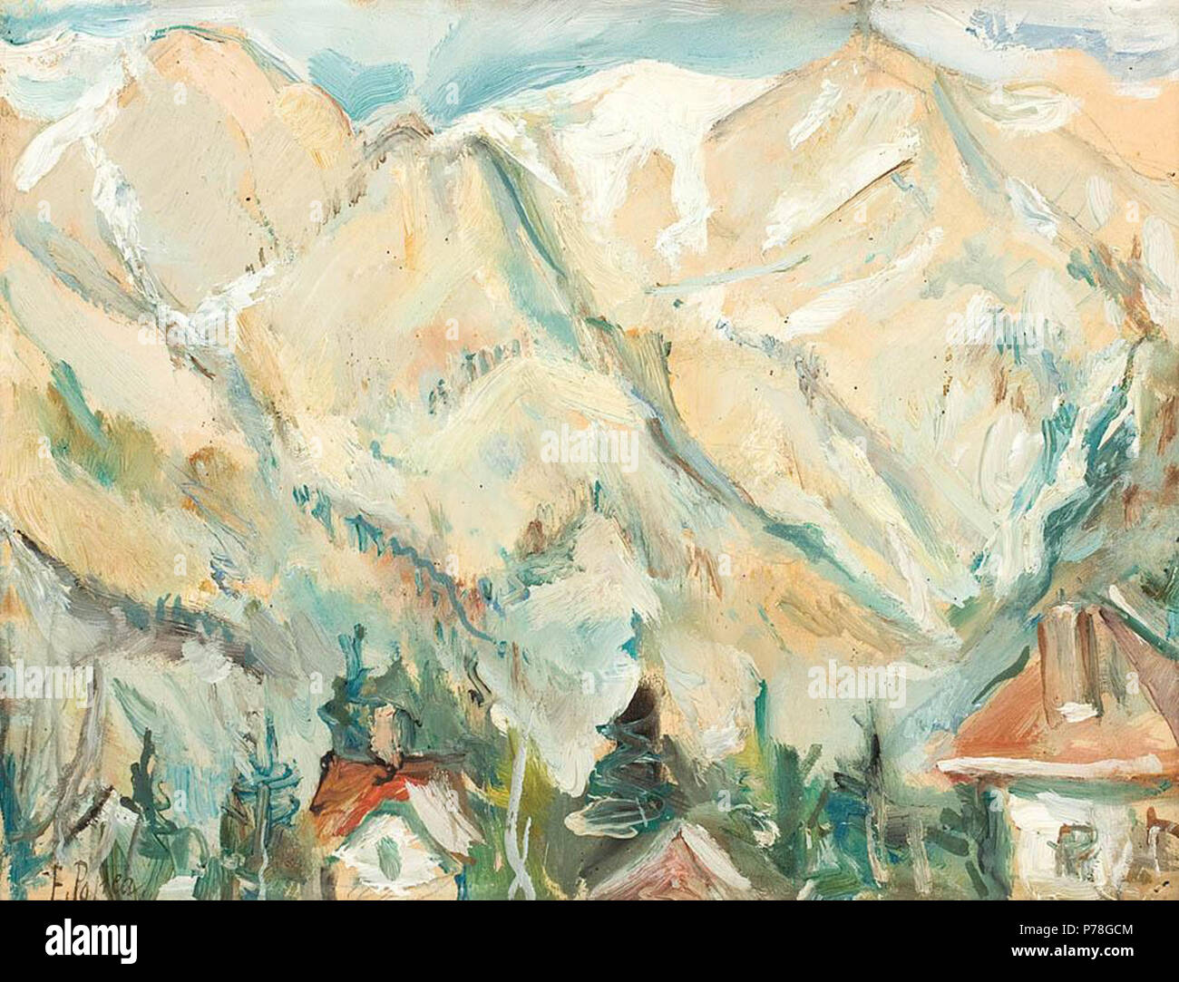 English: Elena Popea - Peisaj de munte, ulei pe carton, 18,5 x 23,5 cm ...