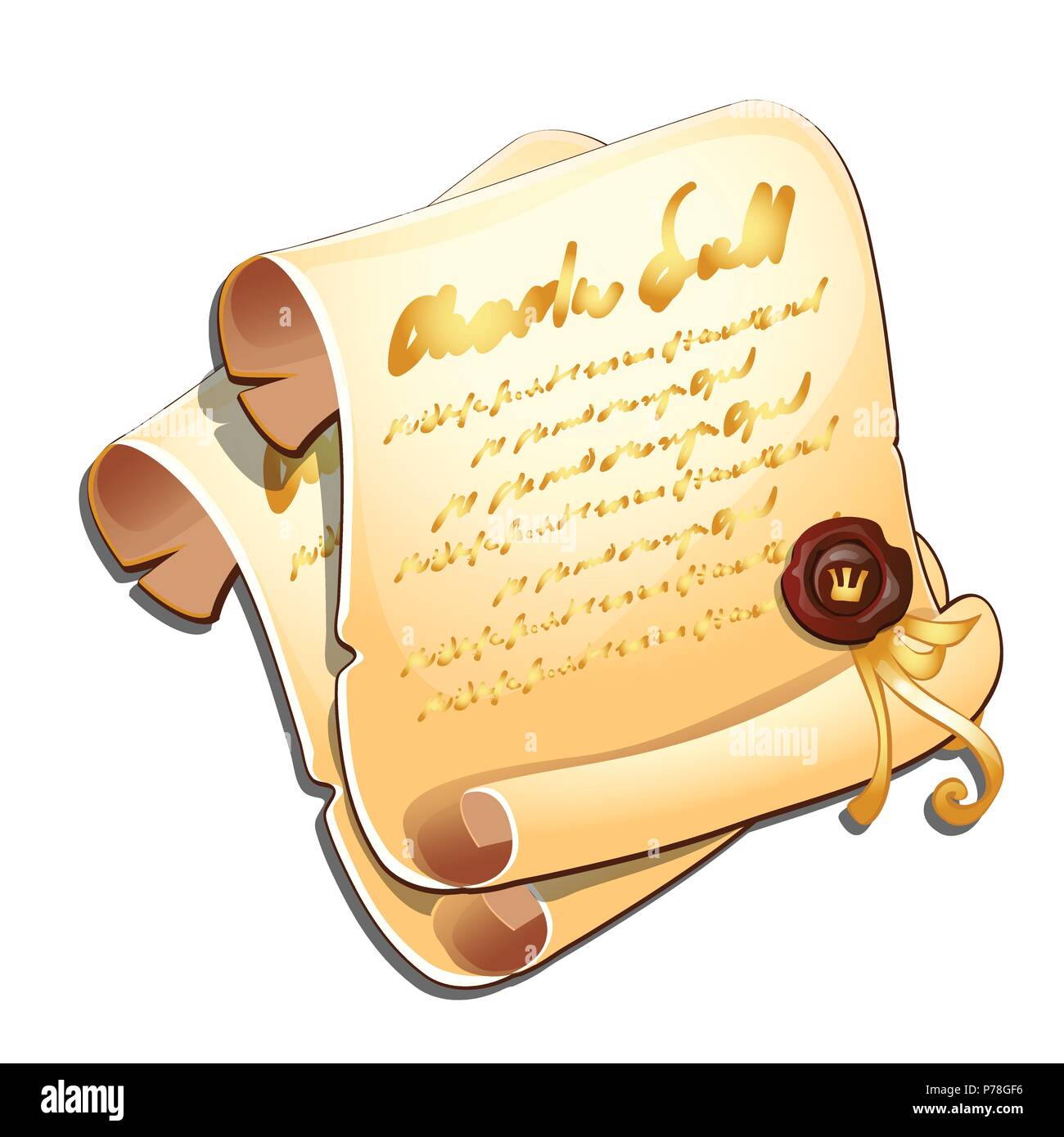 A rolled sheet of vintage paper with a handwritten message isolated on ...