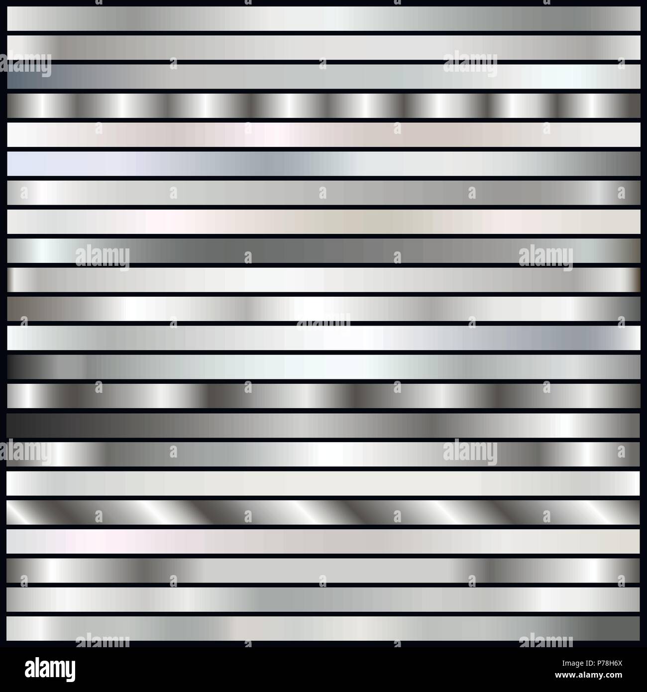 Silver, steel, chrome gradients vector set. Set of metallic textures ...