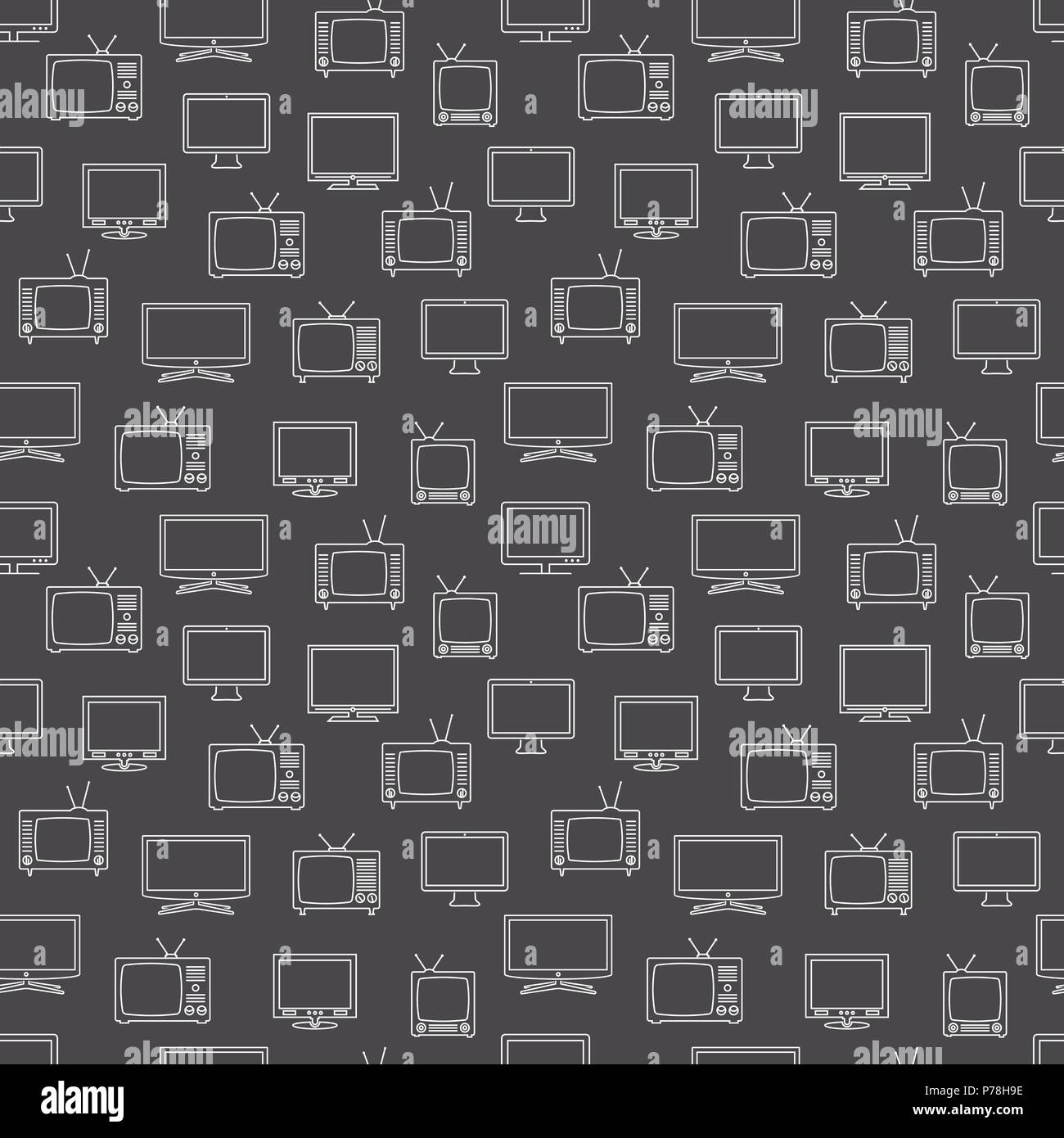 Tv icon in line style seamless pattern background. Television sign ...