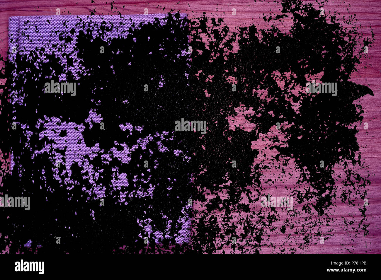 Ultra purple Postcard sample, linen fabric surface on wooden table with ...