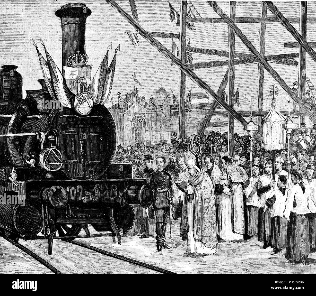 Bendición de la primera locomotora que circuló en la linea directa de ...