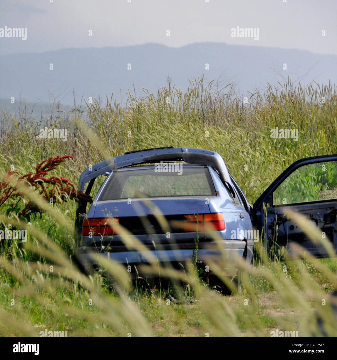 abandoned car after an accident in the field of rural mestnosti Stock ...