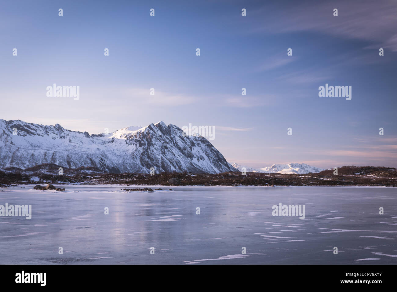 Frozen ocean covered by ice on the Lofoten - Norway Stock Photo - Alamy