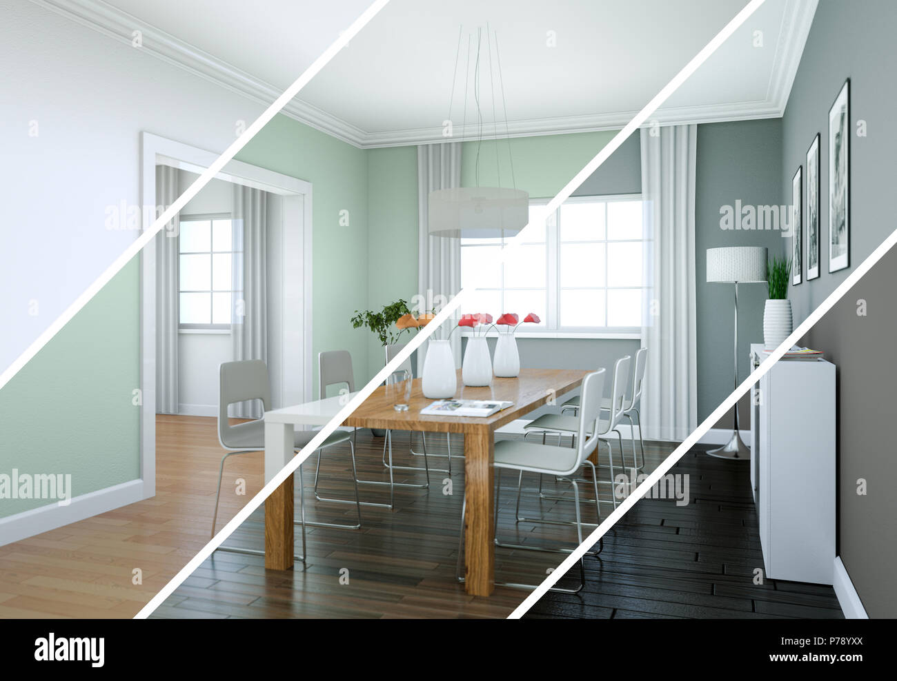 Splitted color variations of a modern loft interior design Stock Photo ...