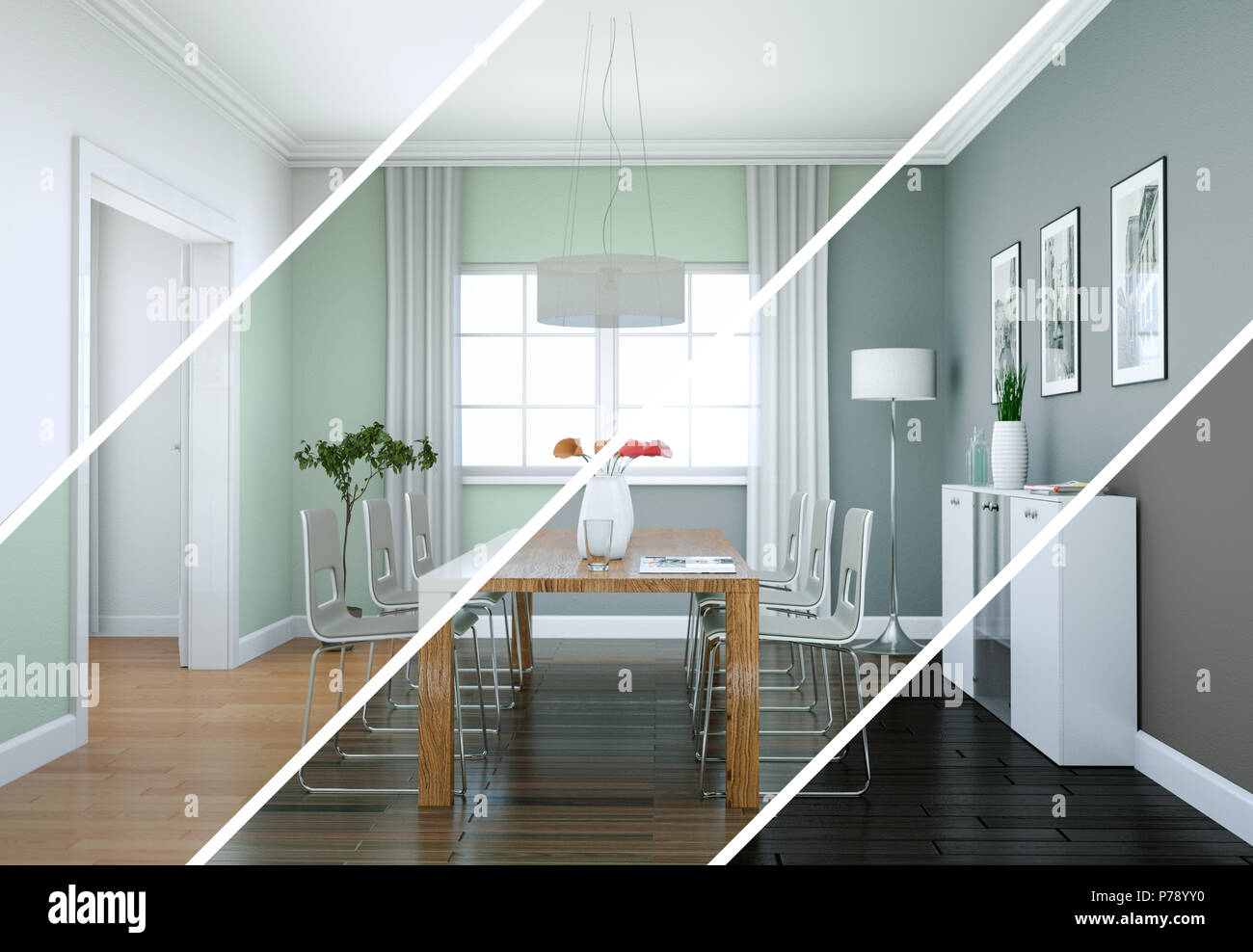 Splitted color variations of a modern loft interior design Stock Photo ...