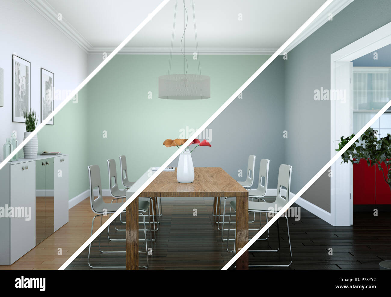 Splitted color variations of a modern loft interior design Stock Photo ...