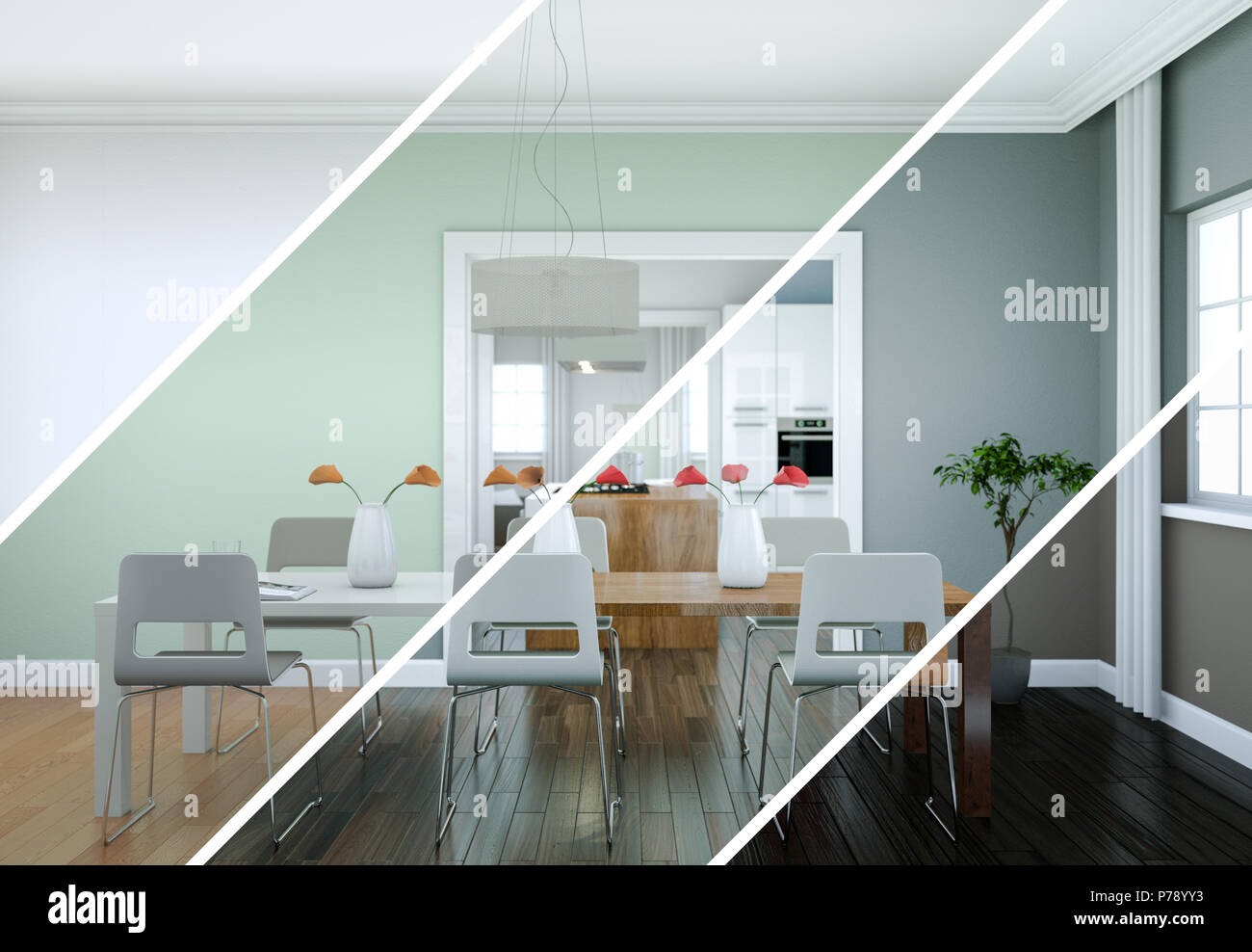 Splitted color variations of a modern loft interior design Stock Photo ...