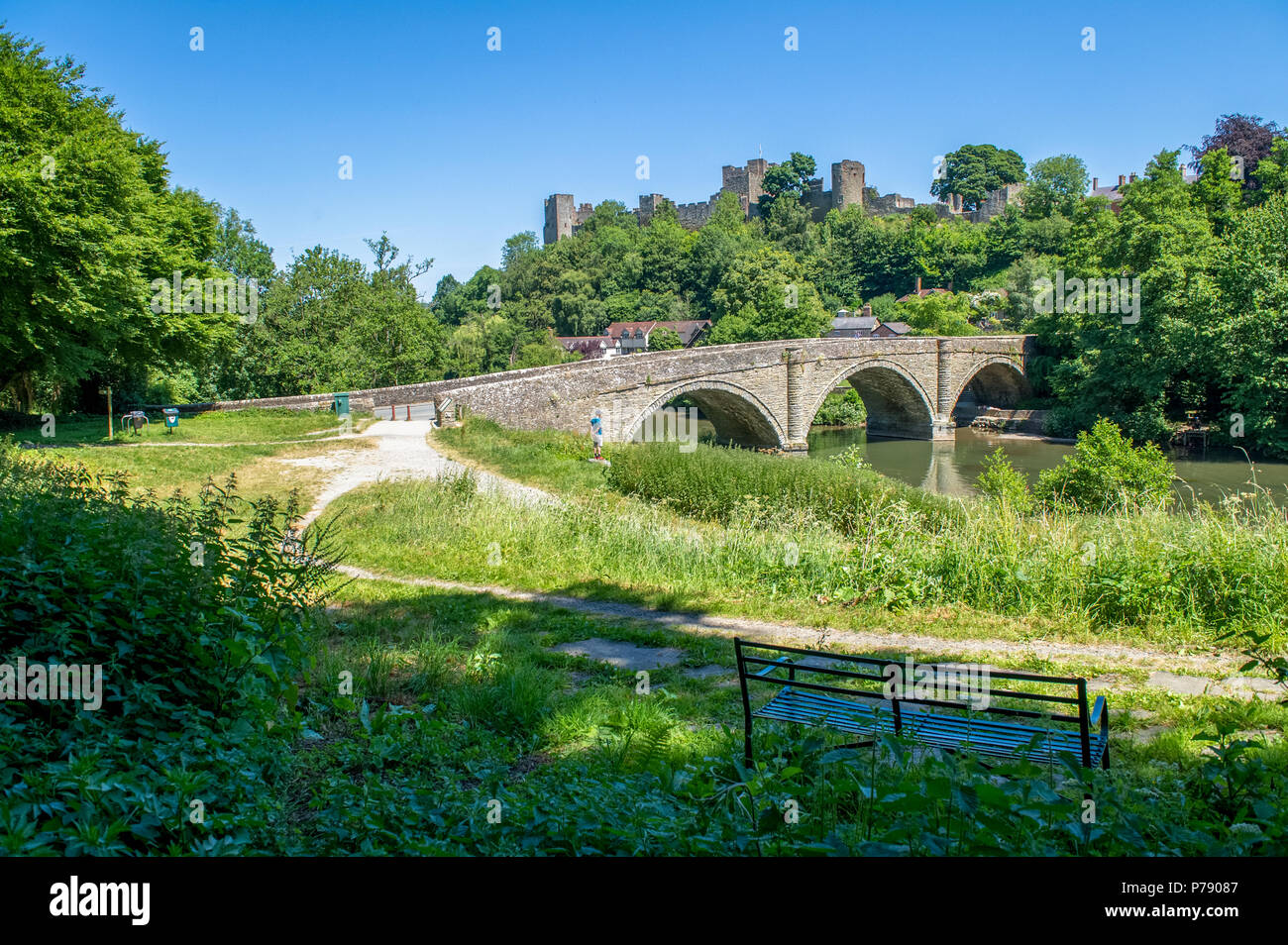 Sunny landscape at Ludlow castle and Dinham bridge Stock Photo - Alamy