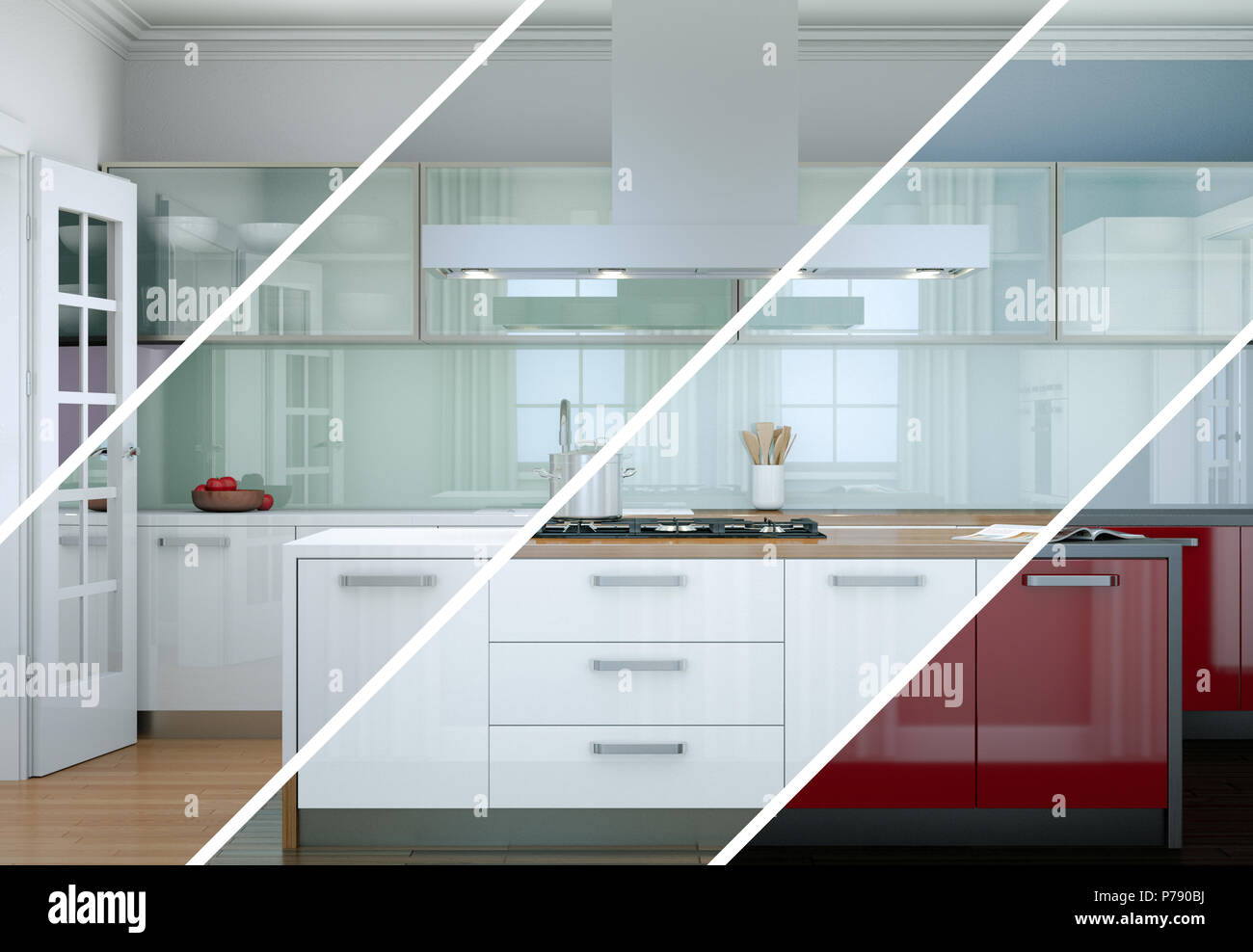 Splitted color variations of a modern kitchen with a beautiful design ...