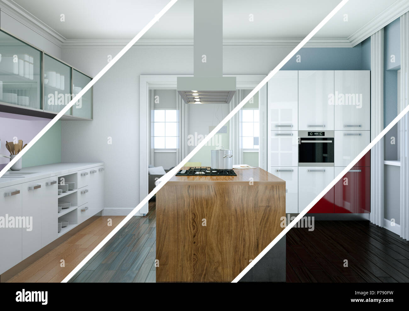 Splitted color variations of a modern kitchen with a beautiful design ...