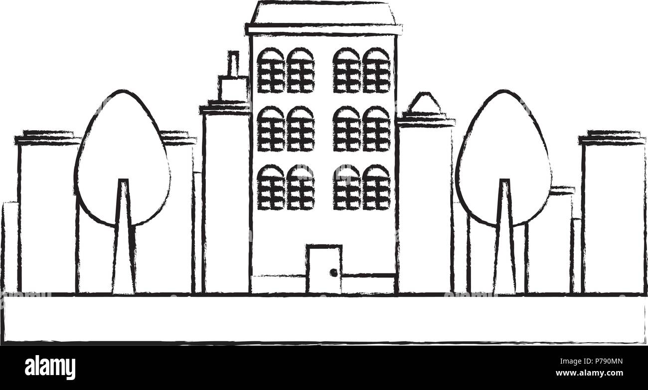 trees and city building icon over white background, vector illustration ...