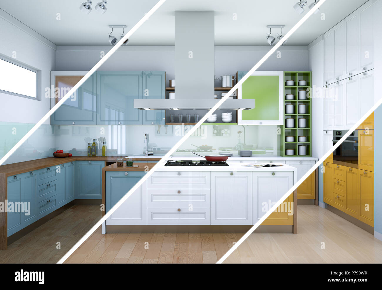 Splitted color variations of a modern kitchen with a beautiful design ...