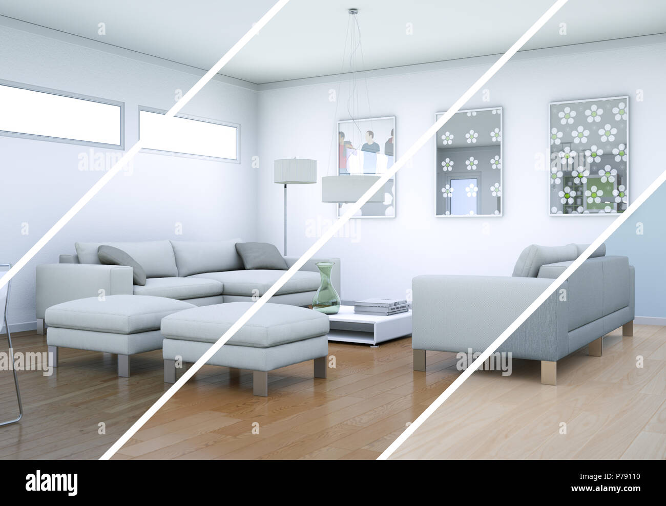 Splitted color variations of a modern loft interior design Stock Photo ...