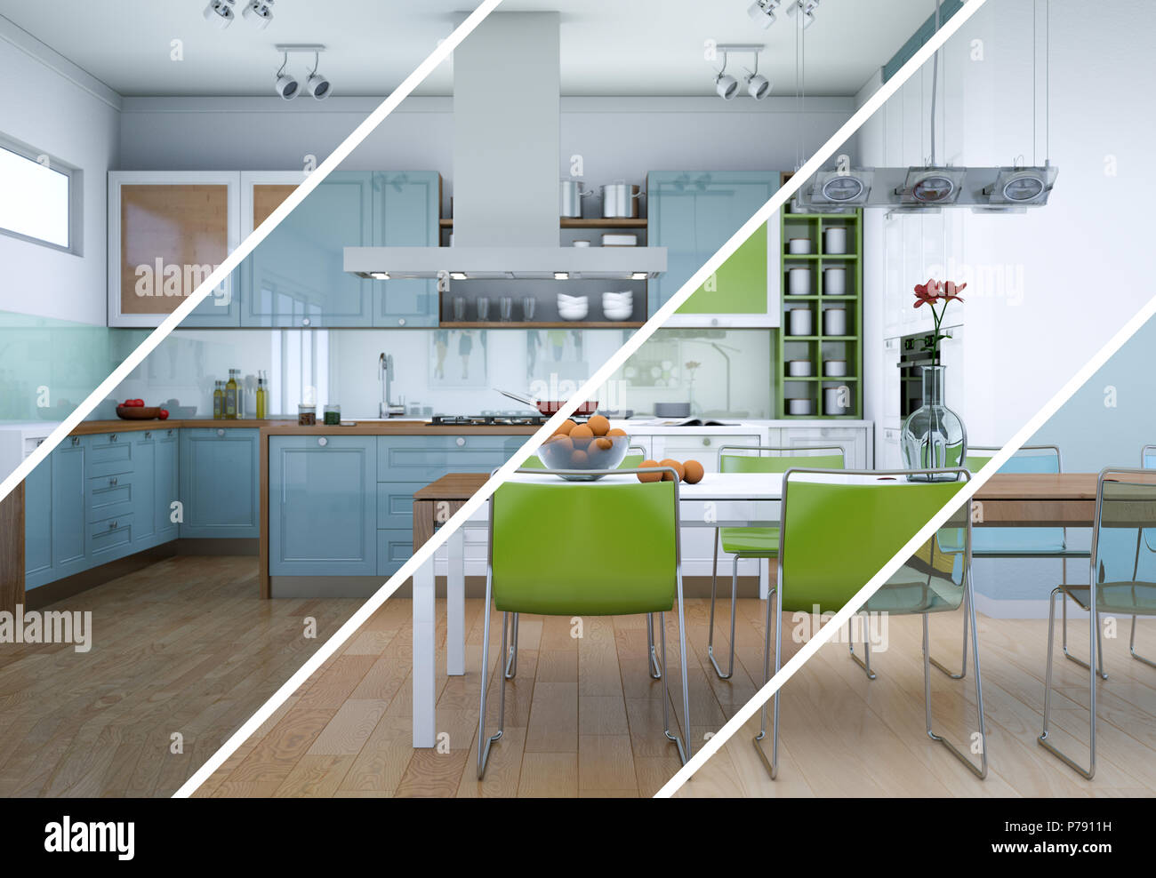 Splitted color variations of a modern loft interior design Stock Photo ...