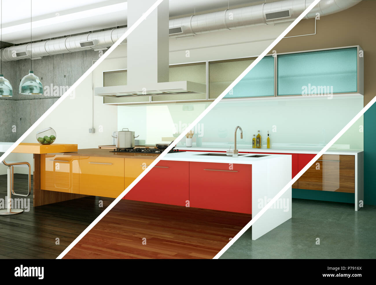 Splitted color variations of a modern kitchen with a beautiful design ...