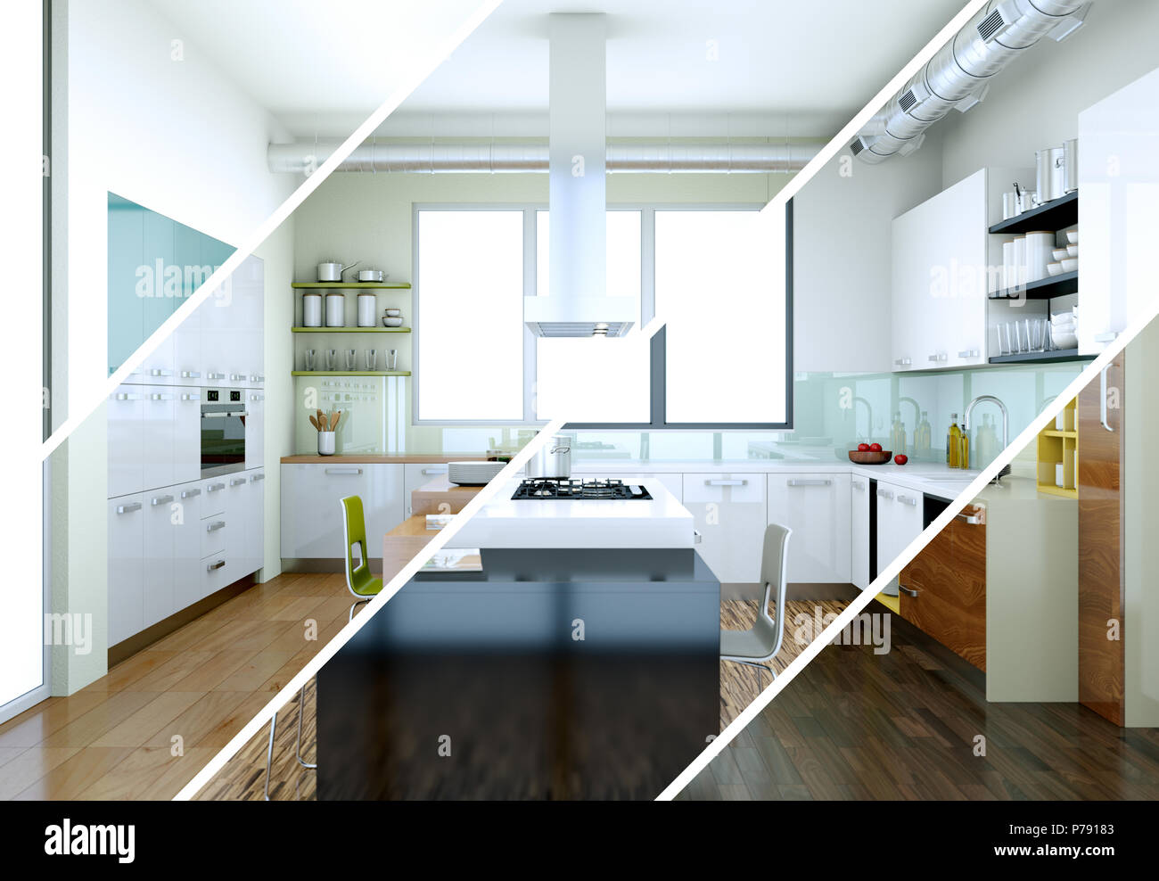 Splitted color variations of a modern kitchen with a beautiful design ...
