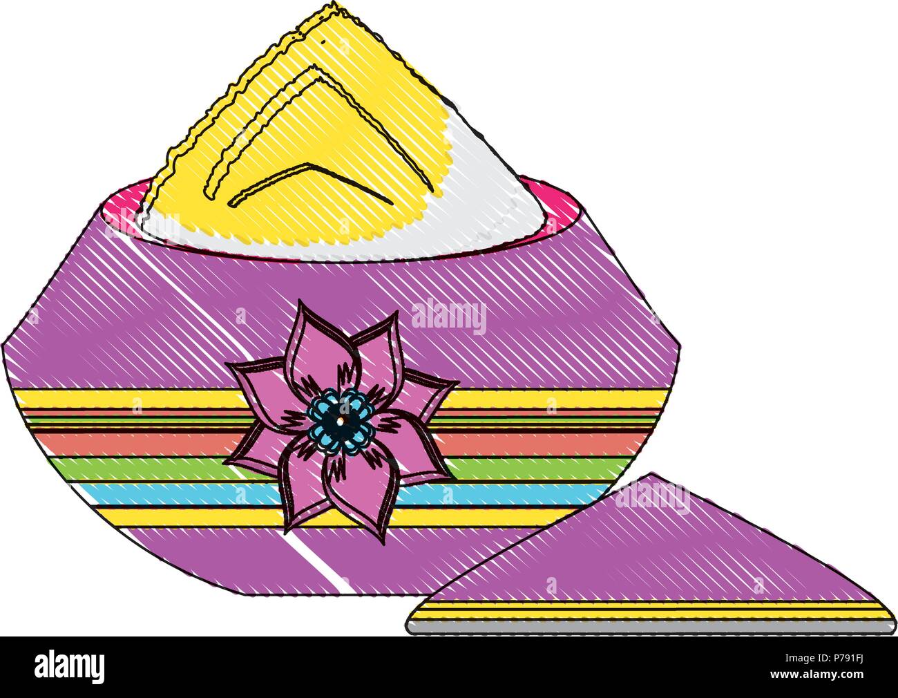 floral mud pot with gulal icon over white background, vector ...