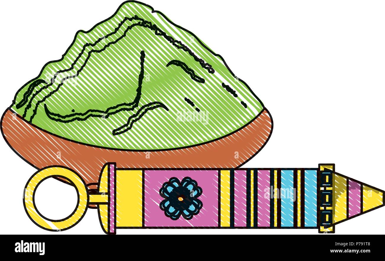 mud pot with powder and pichkari icon over white background, vector ...