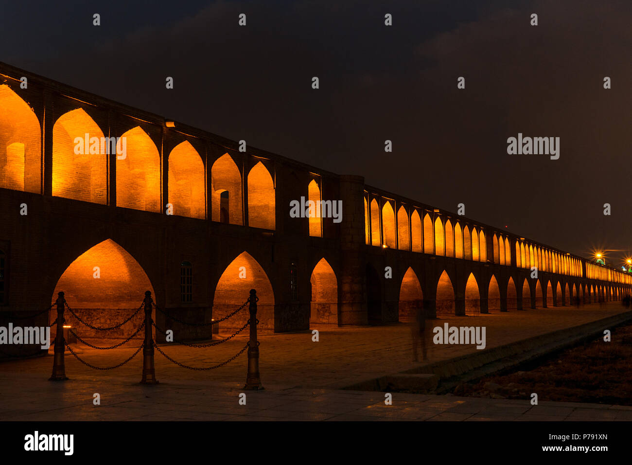 A night view of the illuminated stunning Khajou Khaju Bridge in Isfahan ...