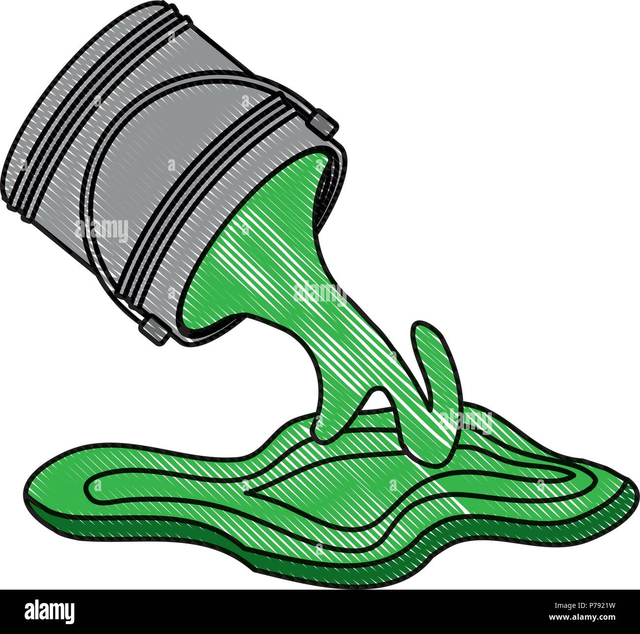 bucket with pouring paint over white background, vector illustration ...