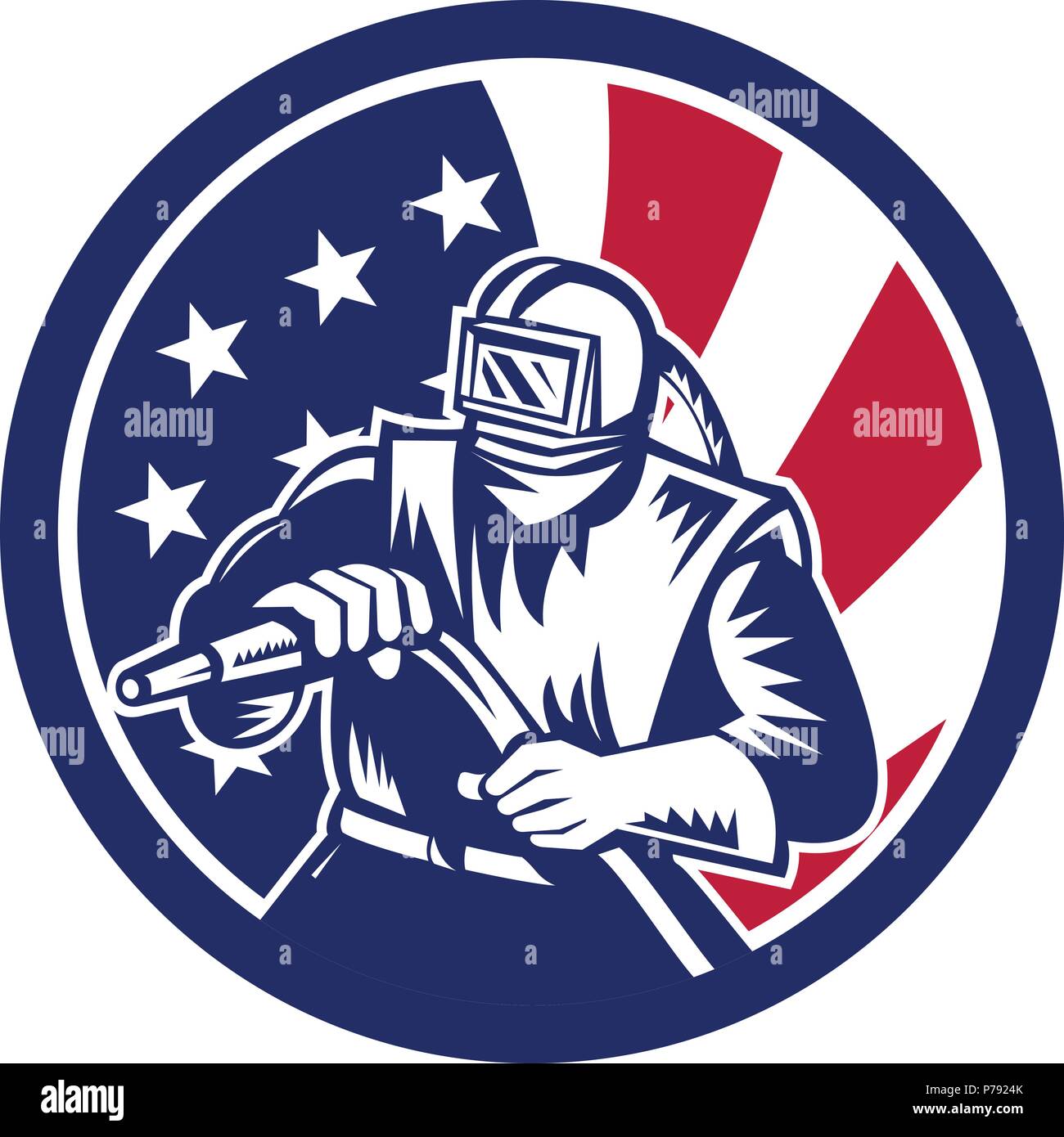 Icon retro style illustration of an American sandblaster, abrasive ...