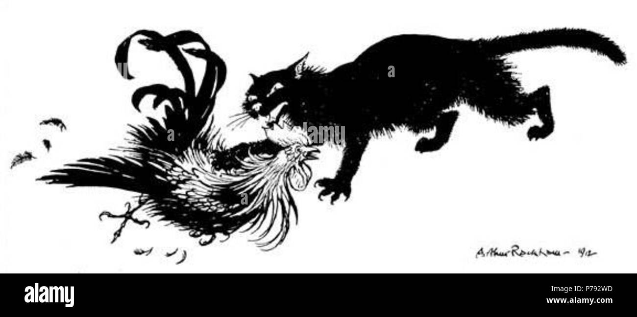 English: Arthur Rackham's drawing of 'The Cat and the Cock', 1912 ...