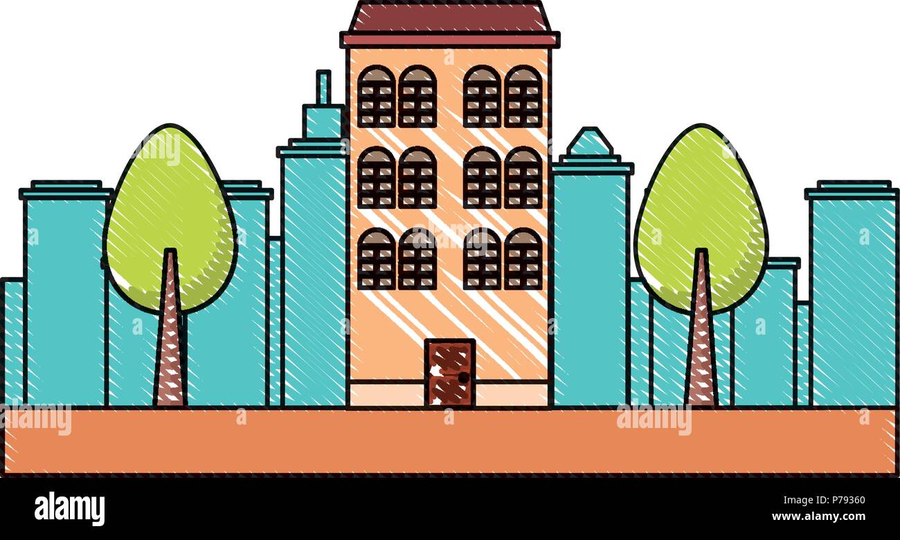 trees and city building icon over white background, vector illustration ...
