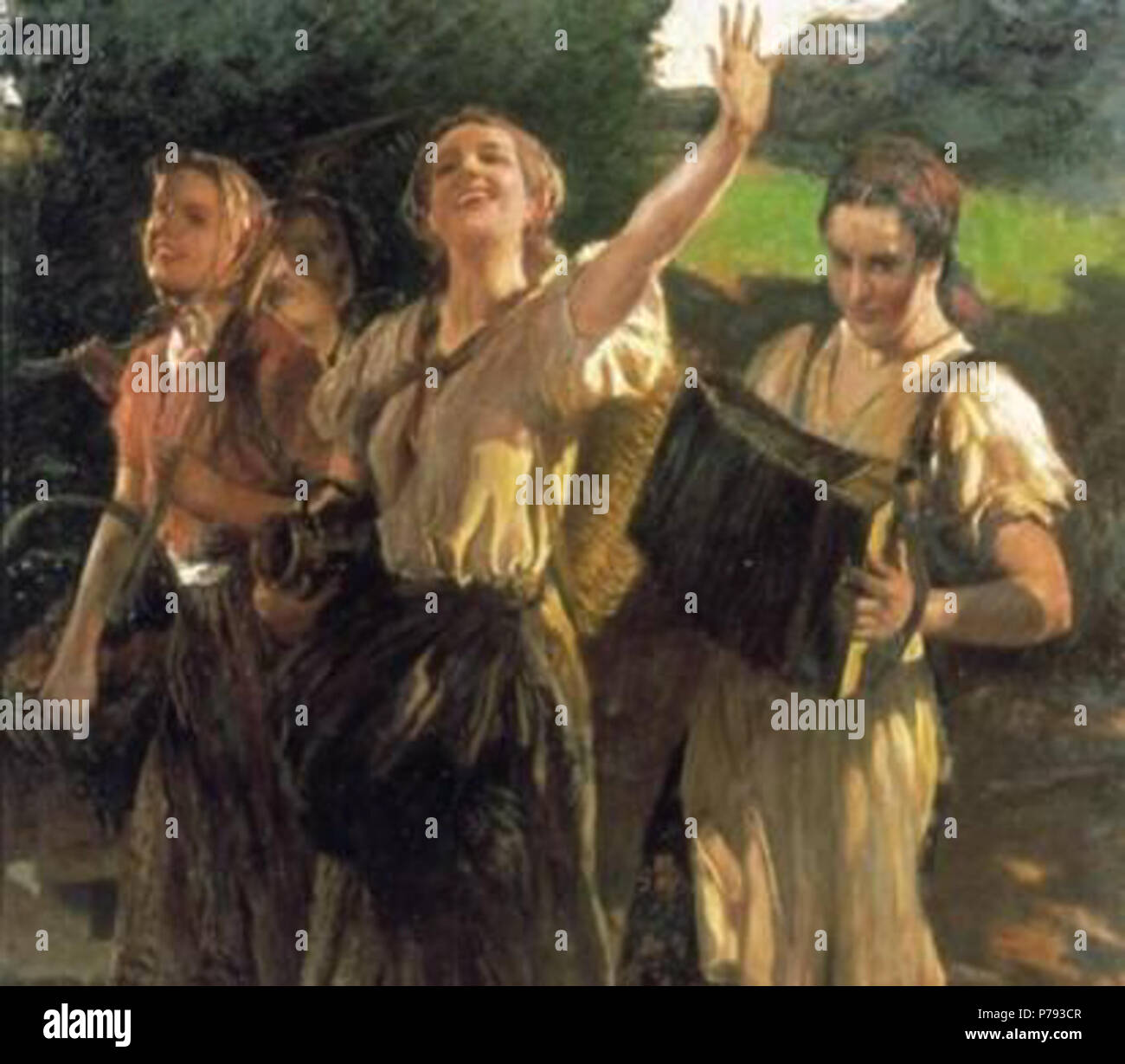 . German: Arbeitsmaiden vom Felde heimkehrend Working maidens / Farm ...
