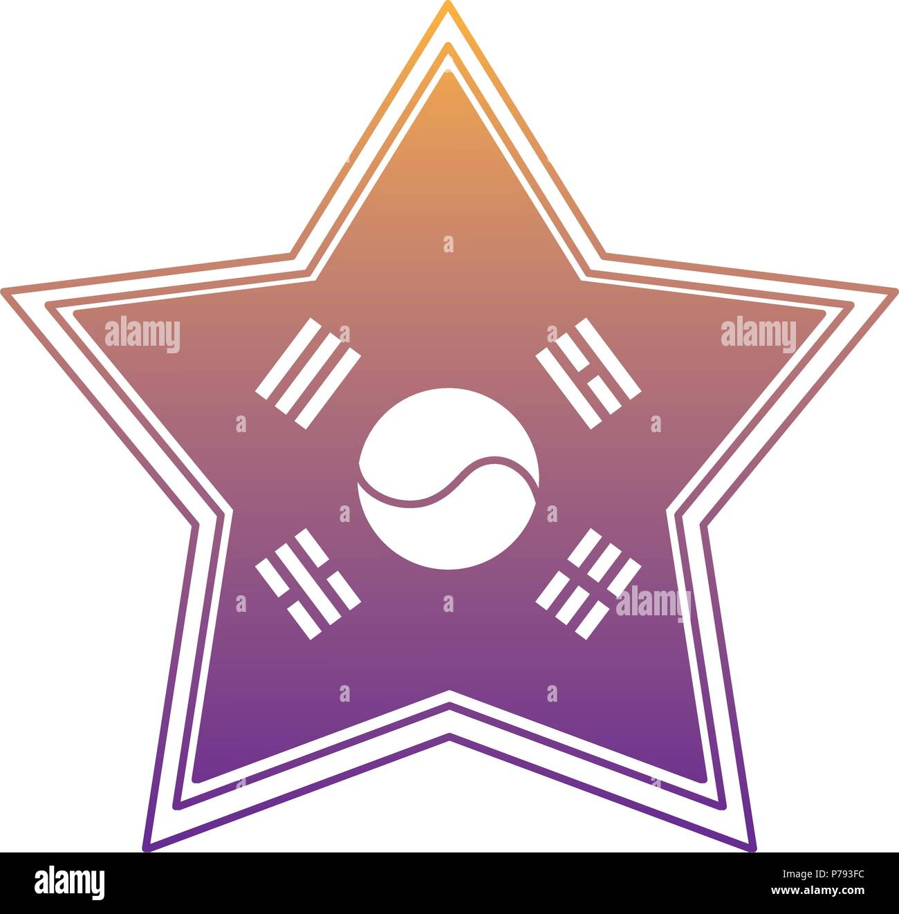 south korea flag in star shape over white background, vector ...