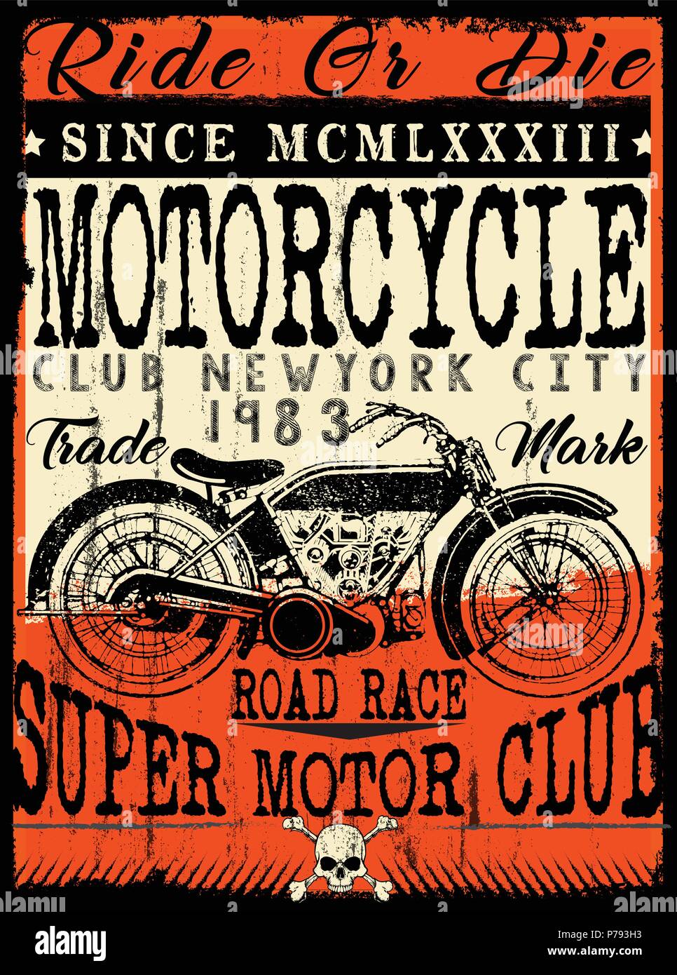 Motorcycle label t-shirt design with illustration of custom chopper ...