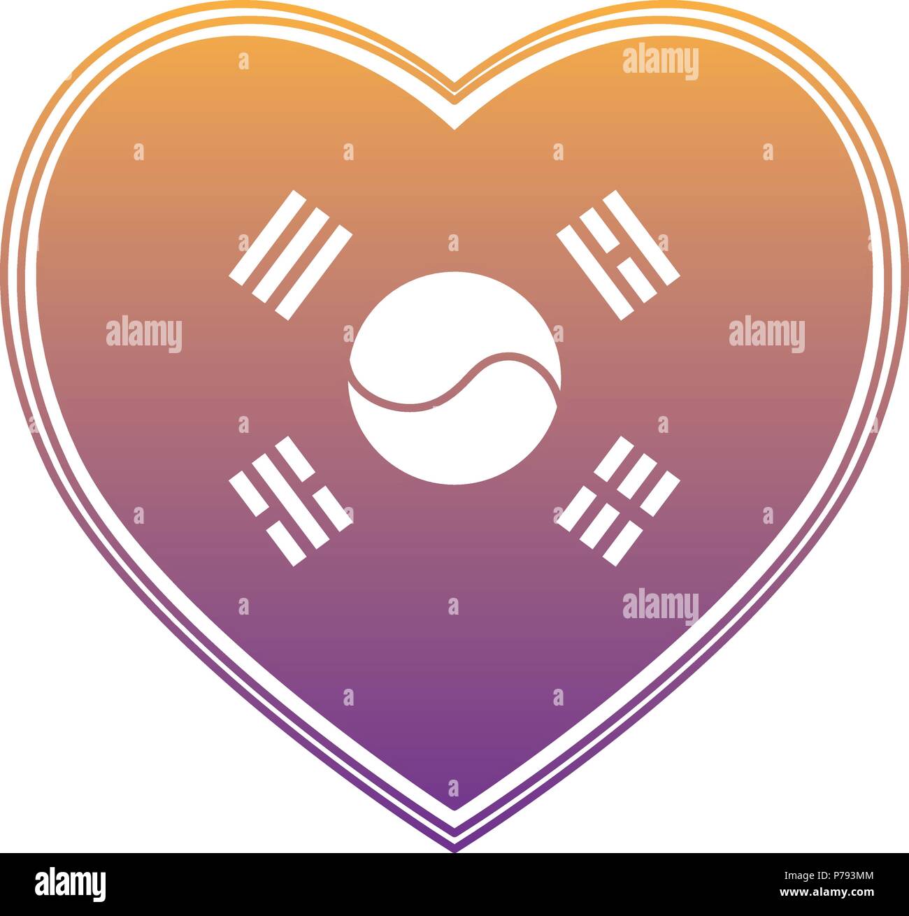 south korea flag in heart shape over white background, vector ...