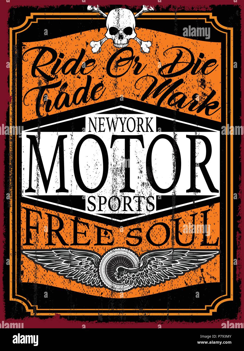 Motorcycle label t-shirt design with illustration of custom chopper ...