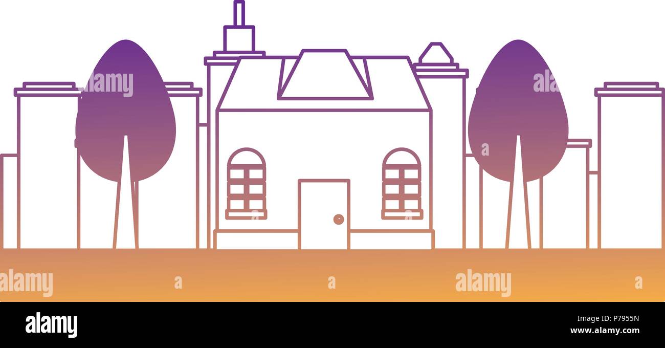 traditional house and trees icon over white background, vector ...