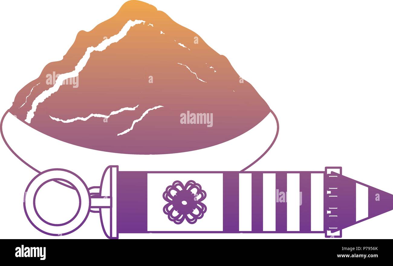 mud pot with powder and pichkari icon over white background, vector ...