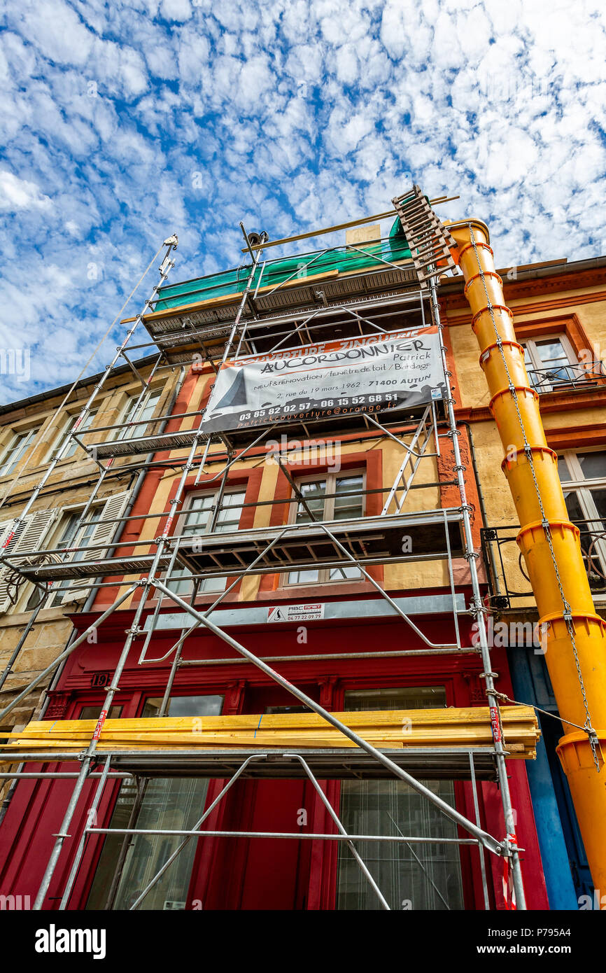 ladder hanging from top of scaffolding taken in Autun, Burgundy, France ...