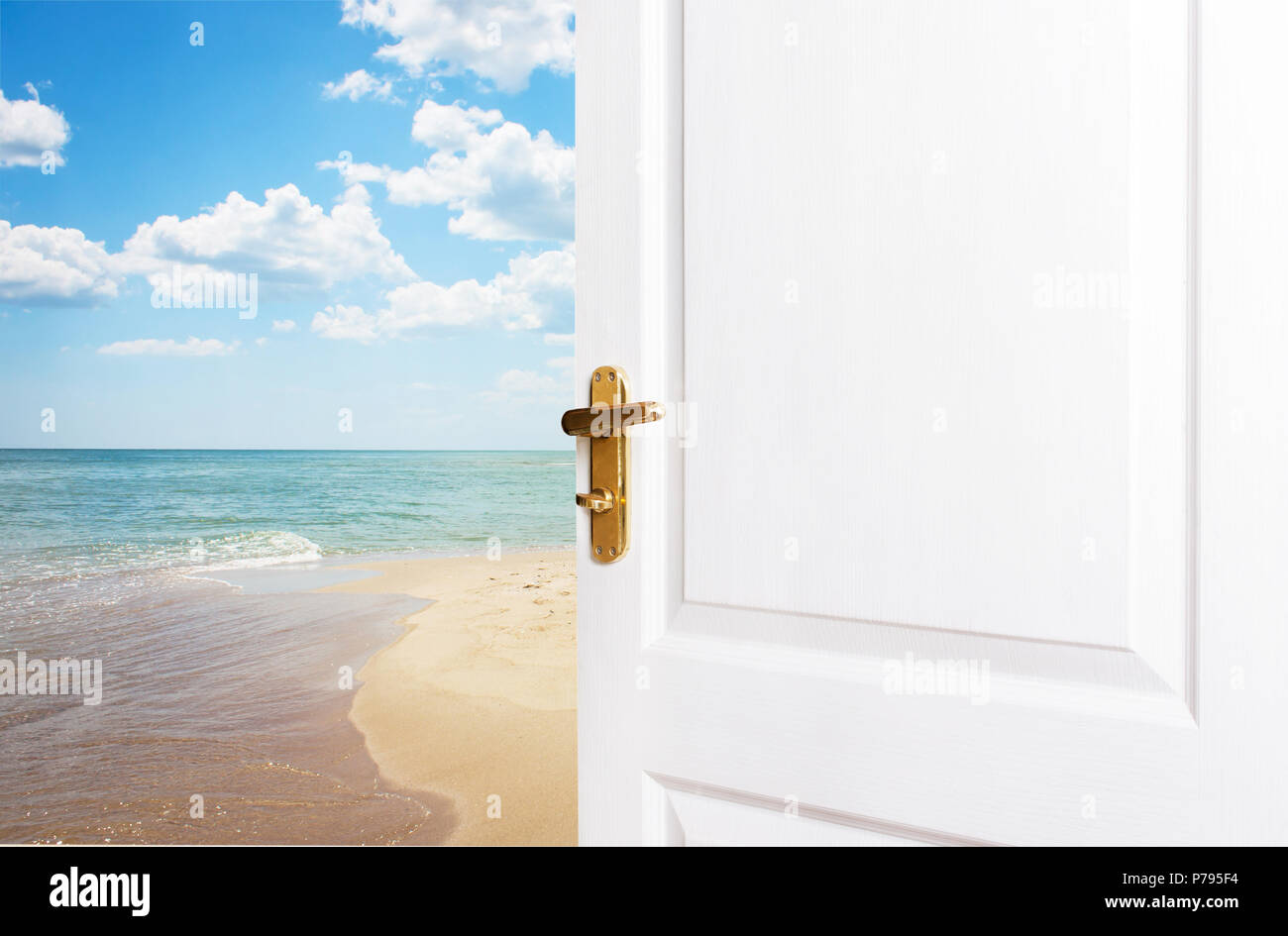 White doors are open to the new world, life, to the beach, the sea and ...