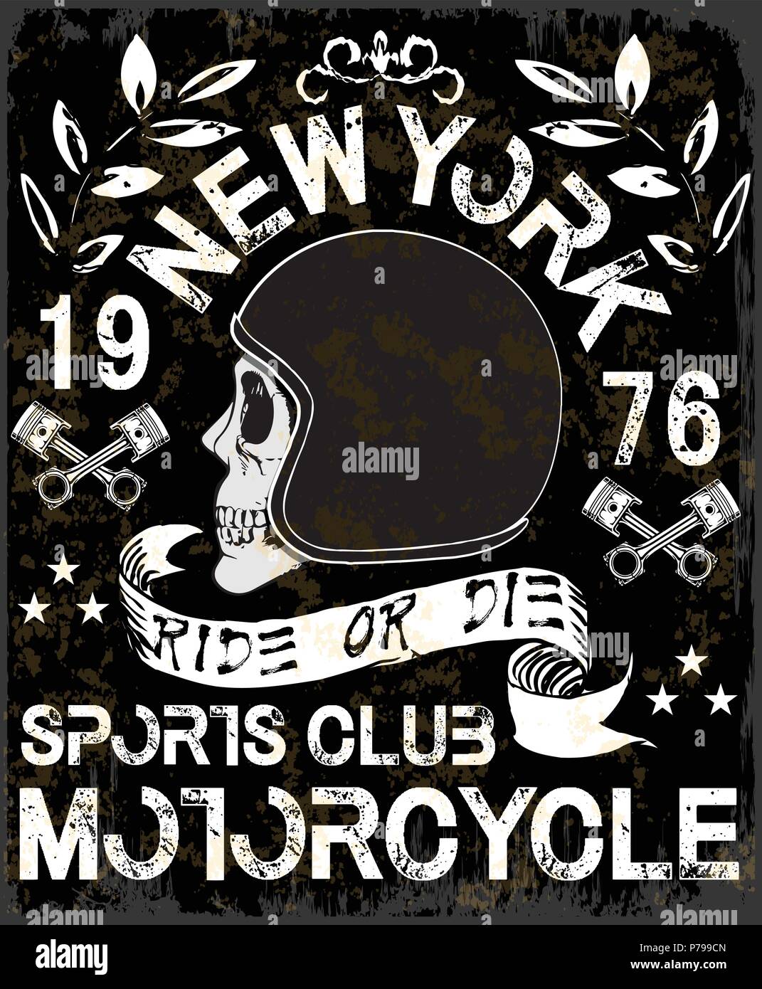 Motorcycle label t-shirt design with illustration of custom chopper ...