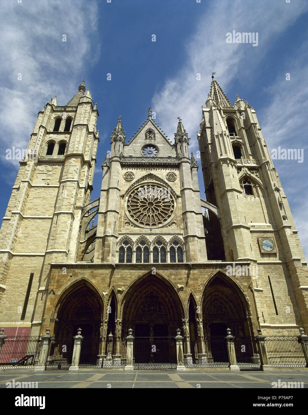 Spain. Leon. Gothic cathedral. 13th-14th centuries. Facade Stock Photo ...