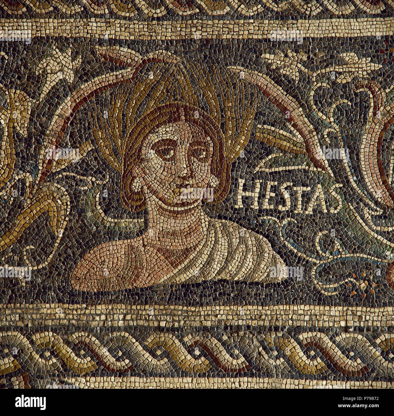 Roman mosaic. Female figure depicting the Spring (Hestas). 4th century ...
