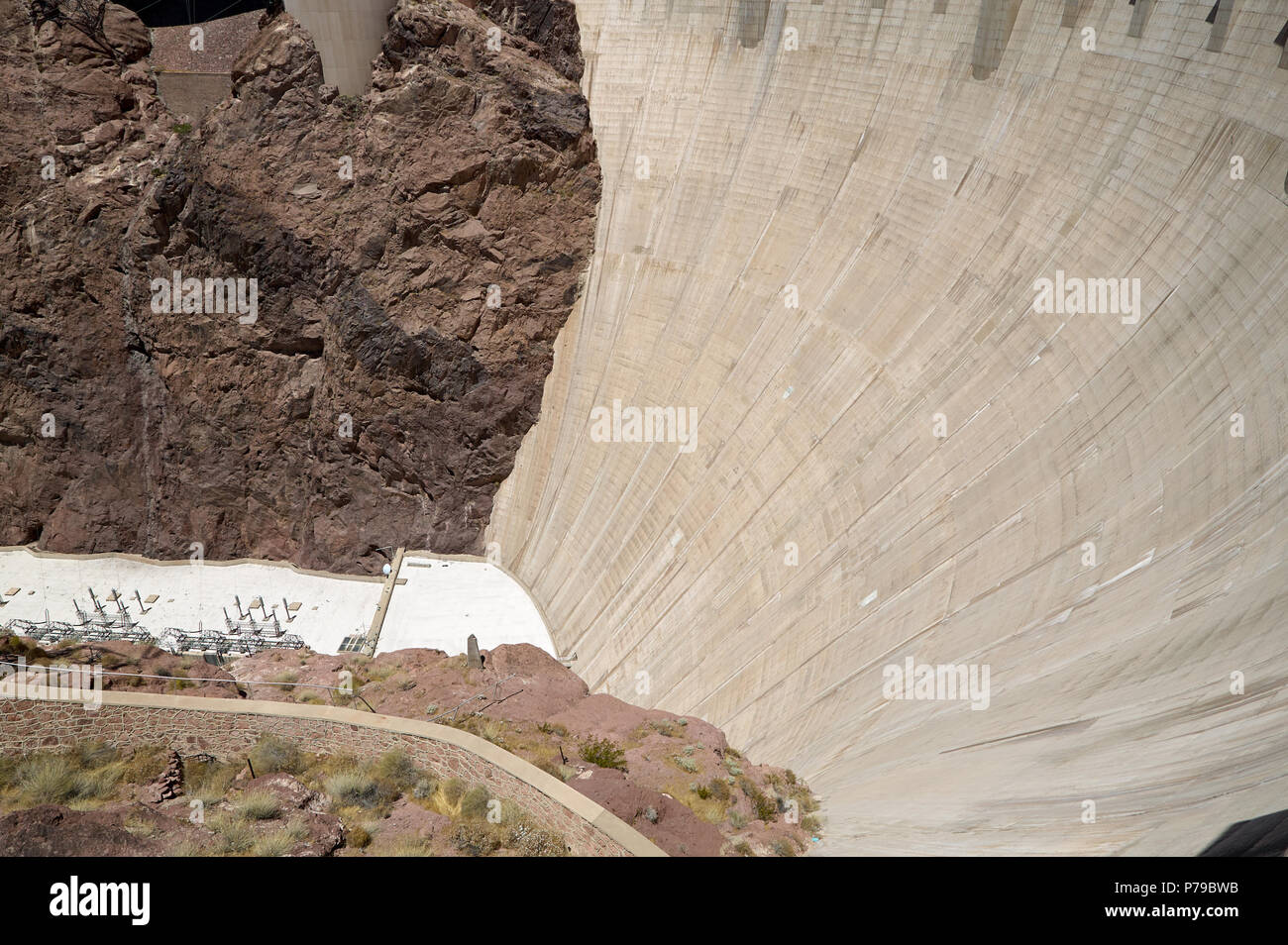 High Angle Over View of Curved Wall and Black Canyon Walls at Hoover ...