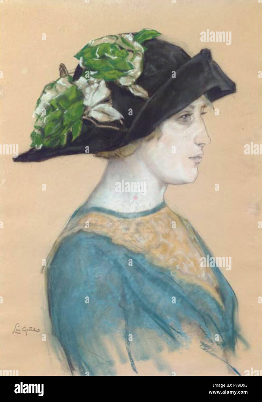 English: Portrait of An Overtoom. Signed Leo.Gestel., pastel and black ...