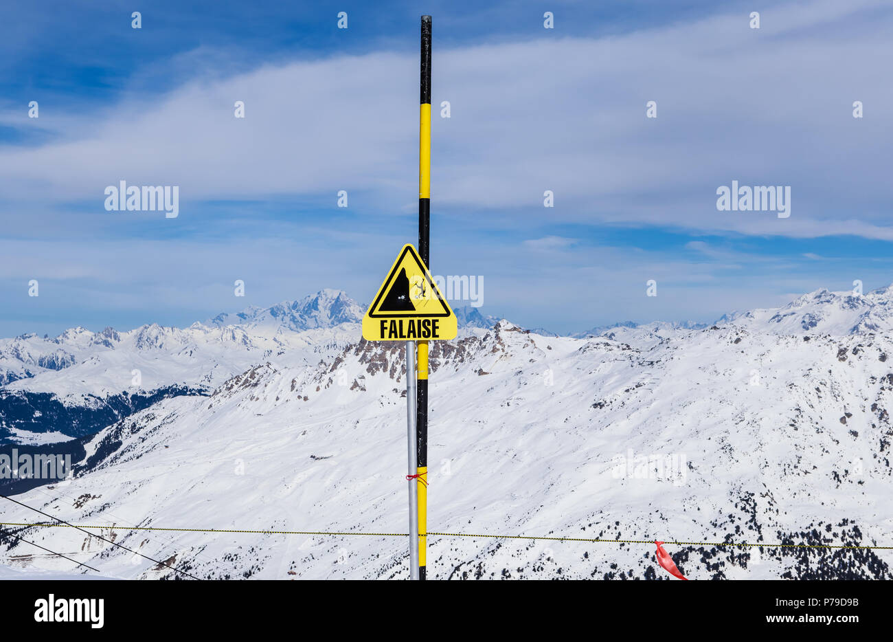 Danger sign. Ski resort Val Thorens. France Stock Photo - Alamy
