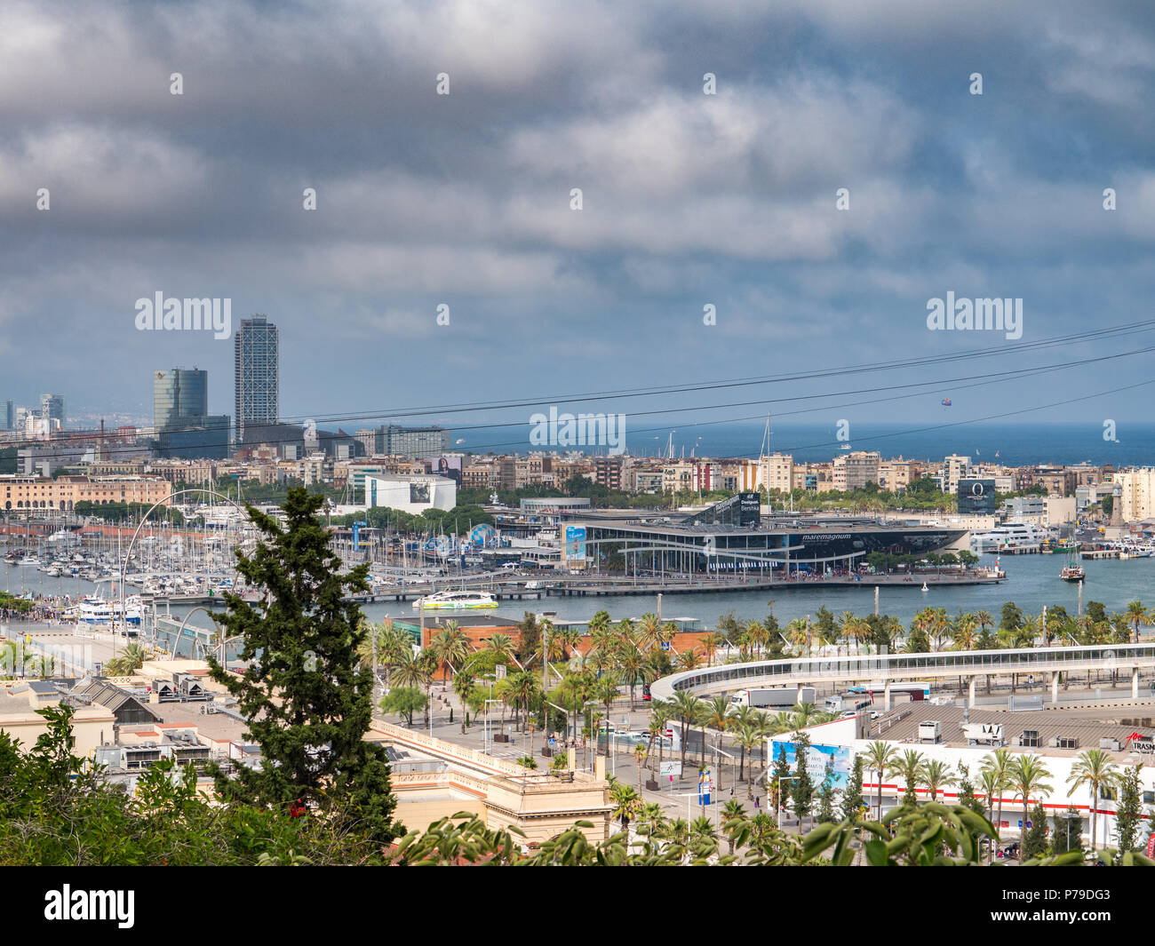 Barcelona, Spain - July 30, 2017: View of the Barcelona harbor from the ...