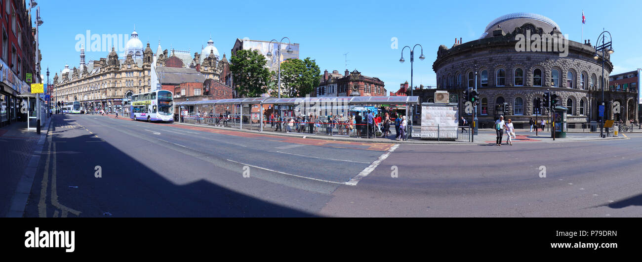 A panorama in Leeds City Centre with New Market Street directly in ...